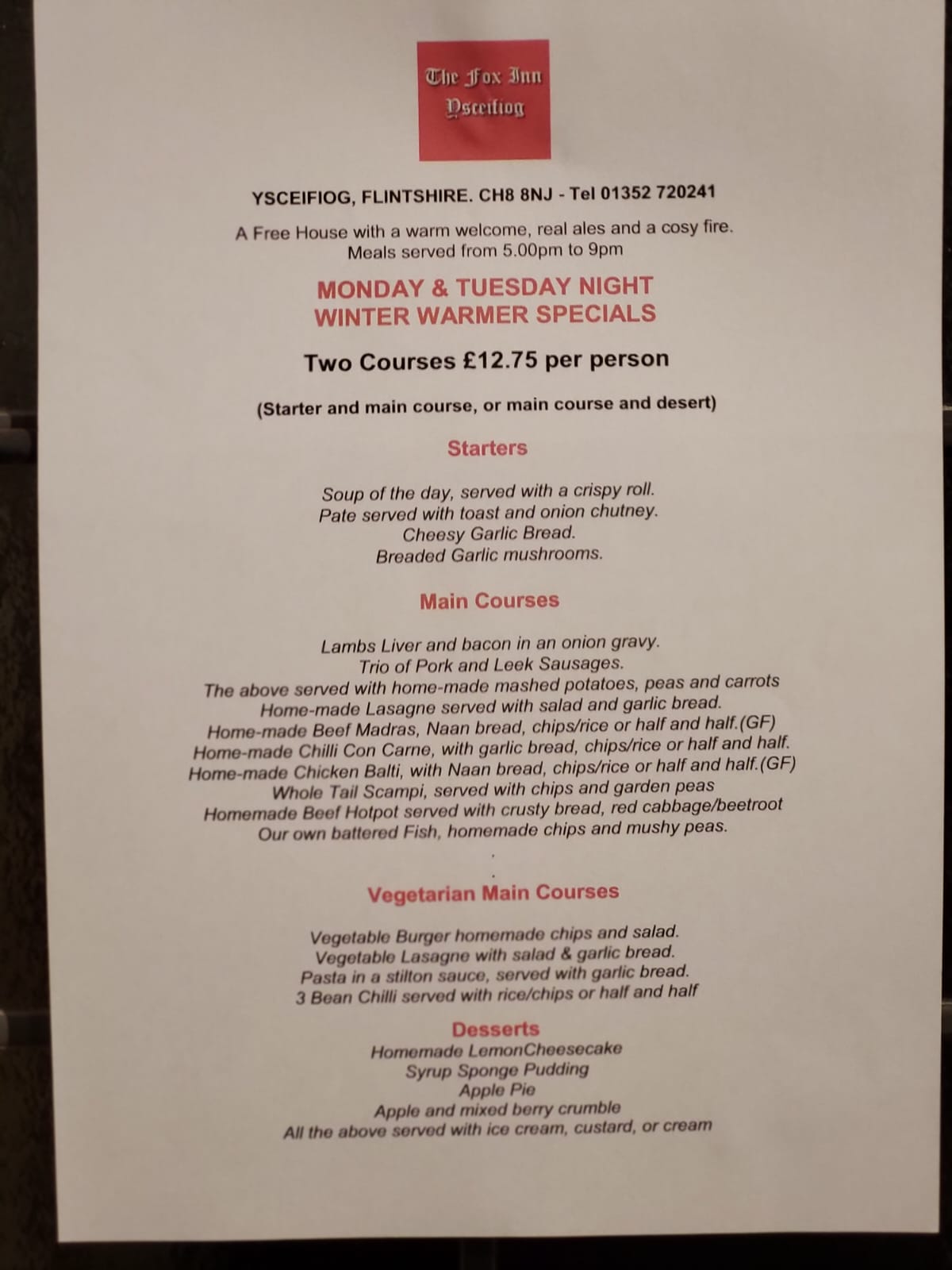 Home - The Fox Inn Ysceifiog